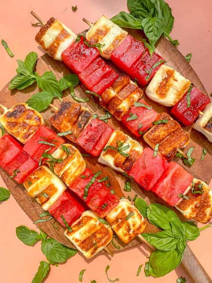 Halloumi Cheese and Watermelon Grilled Skewers - Girl With The Iron Cast
