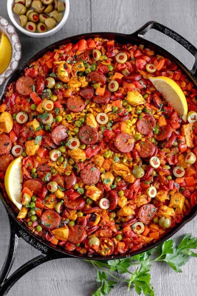 Chicken and Chorizo Paella - Girl With The Iron Cast