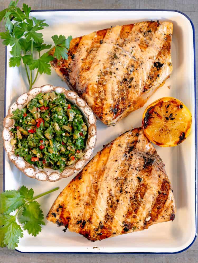 Marinated Grilled Swordfish with Olive Chimichurri - Girl With The Iron ...